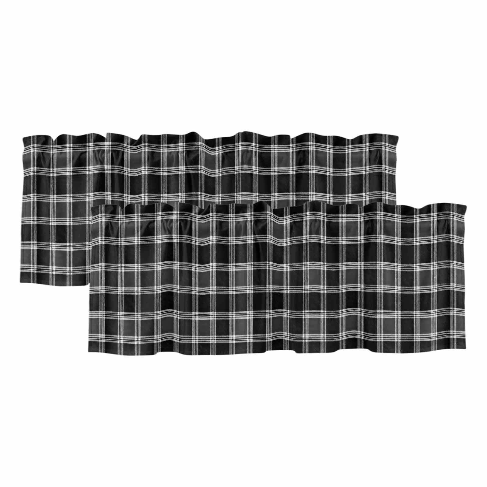 Black Grid 2 Panels Kitchen Valance, Minimalist Pitch Black Plaid ...
