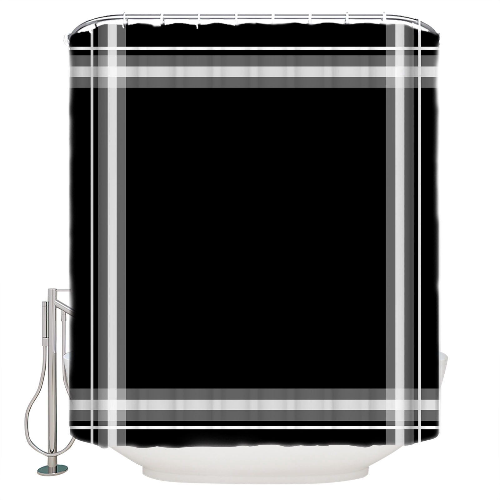 Black Grid Bathroom Shower Curtains with 12 Hooks Polyester Waterproof ...