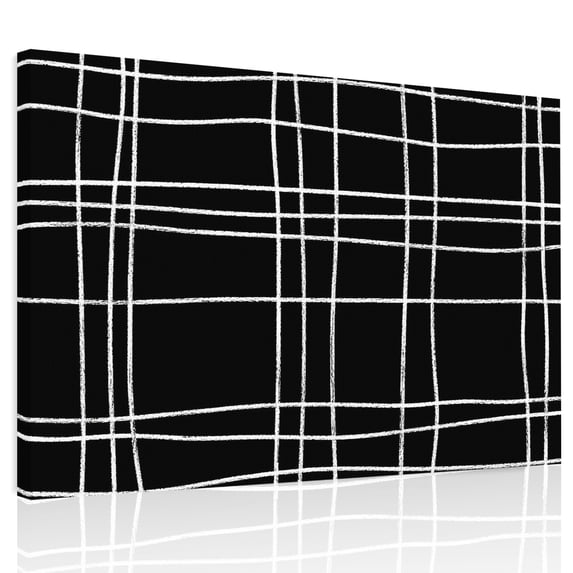 Black Grid Line Canvas Print Wall Art, Modern Minimalist Abstract White ...