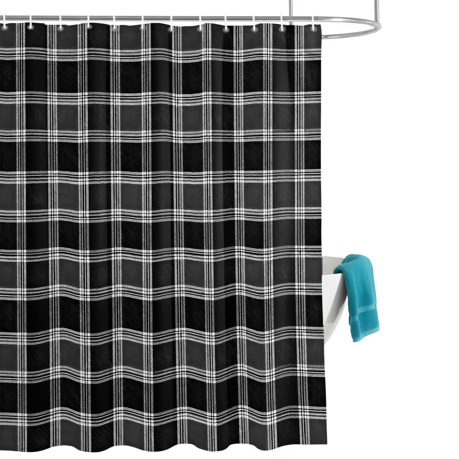 Black Grid Shower Curtain, Minimalist Pitch Black Plaid Stripes Vintage ...
