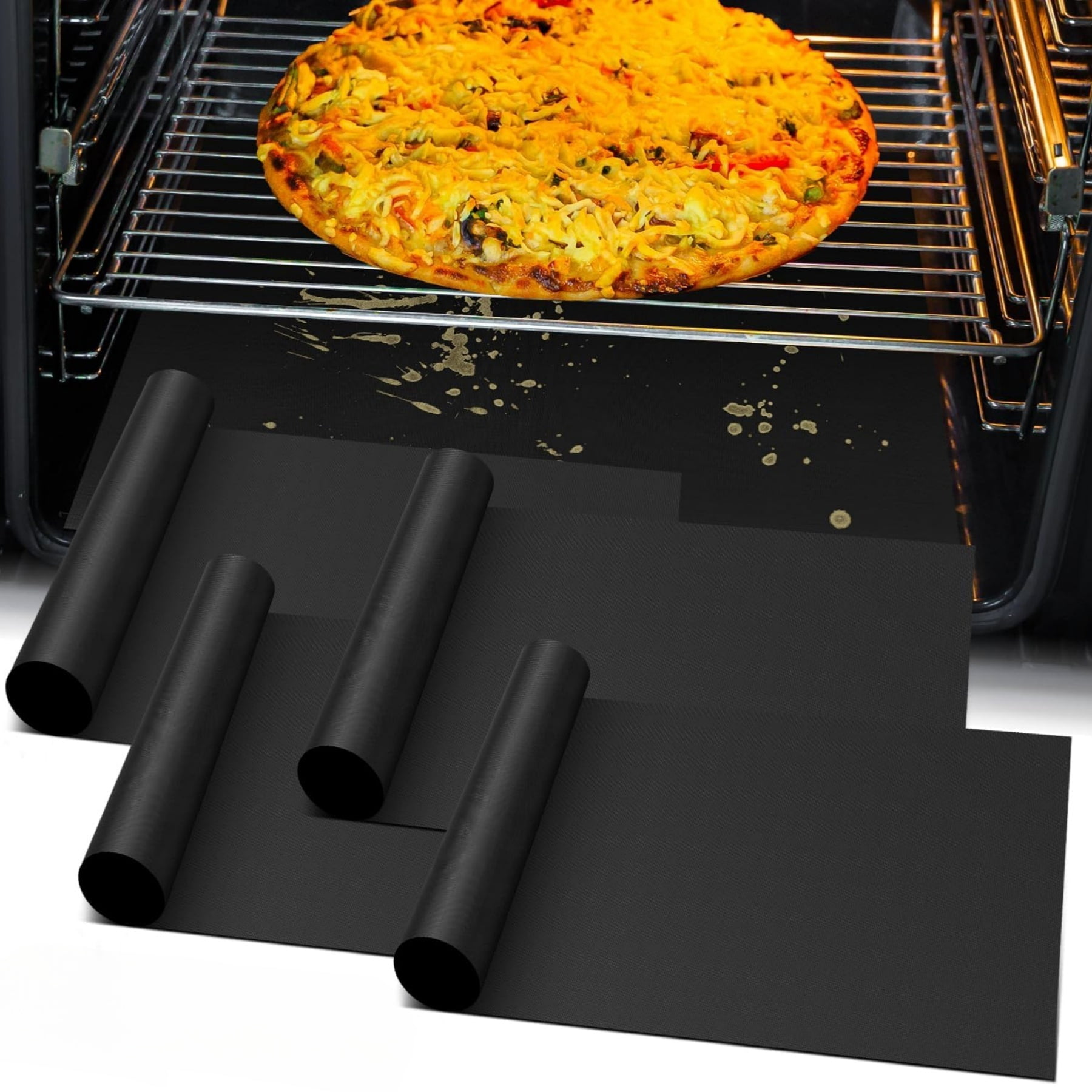 Black Grill Mat，Set of 4 Heavy Duty BBQ Grill Mats Non Stick Easy Clean ...