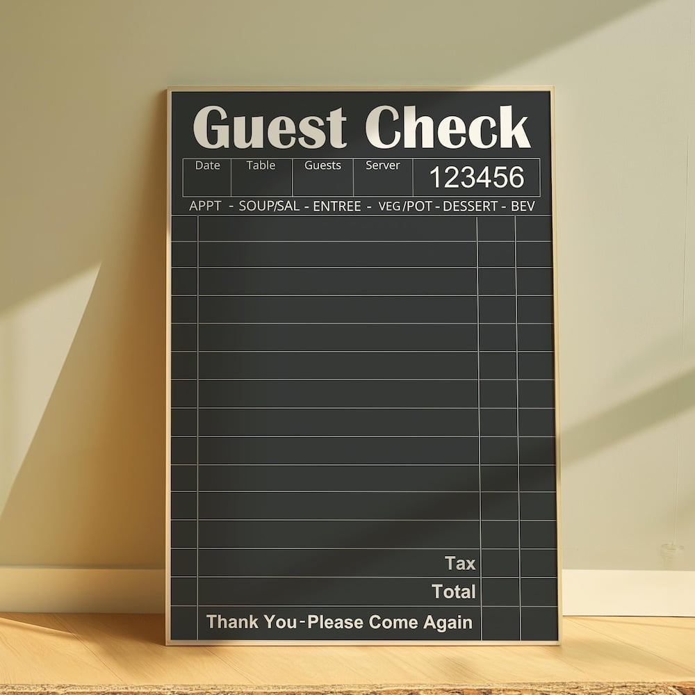 Black Guest Check, Blank Guest Check Poster, Trendy Wall Art, Apartment ...