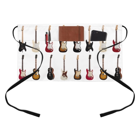 Black Guitar Kitchen Restaurant Half Waist Apron, Music Instrumentation ...