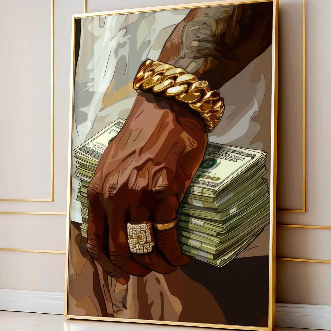 Black Guy With Gold Bracelet Holding Cash Wall Art Black Hip Hop Modern ...