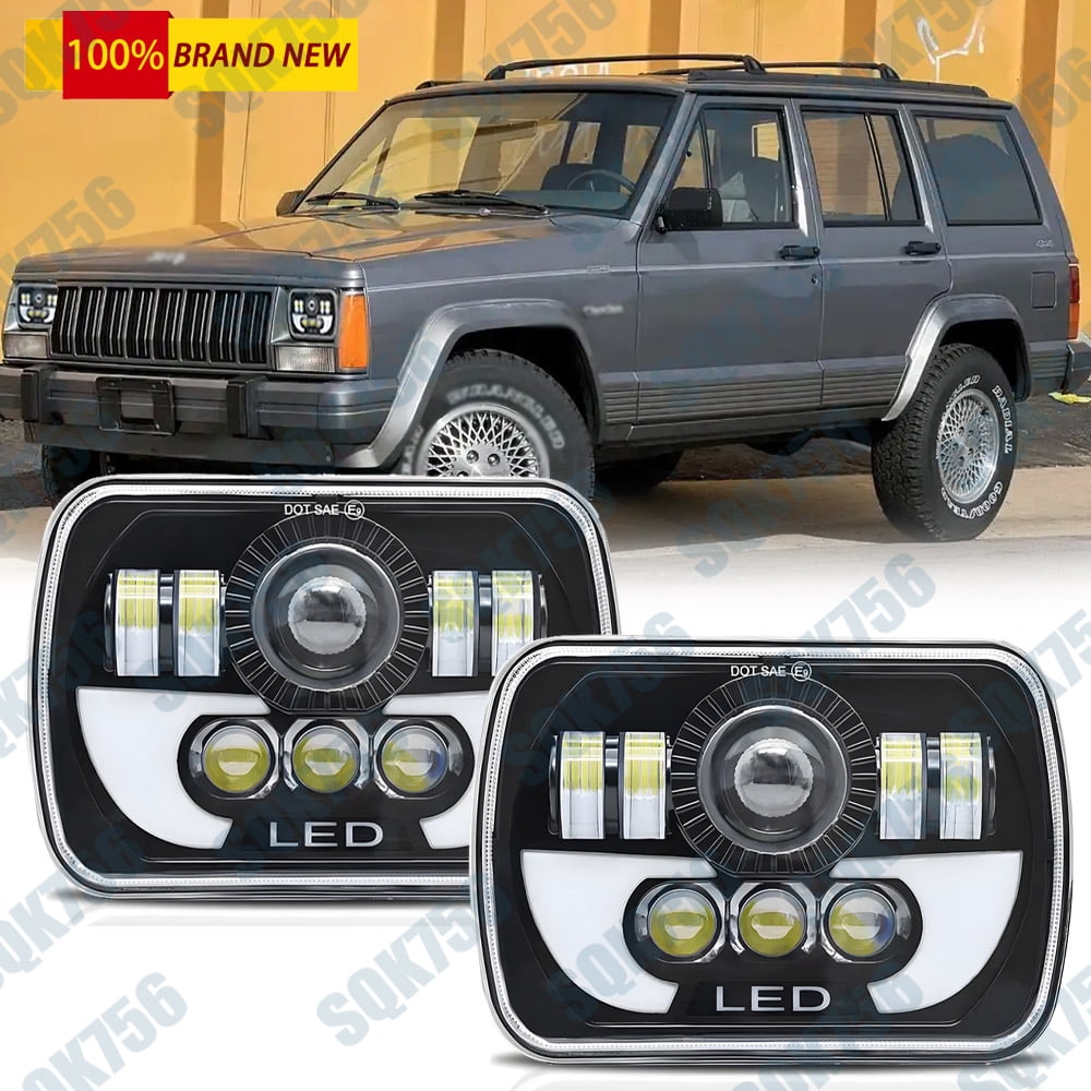 Black H5054 H6054 7x6 5x7 LED Headlights for Jeep Wrangler YJ Cherokee ...