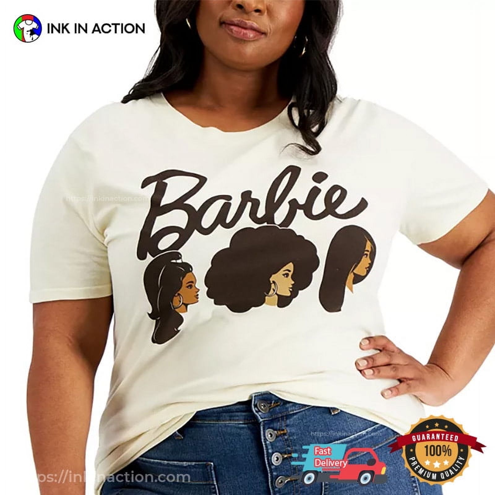 Black Hair Barbie Doll Cartoon Shirt Barbie Movie Merch - Walmart.com