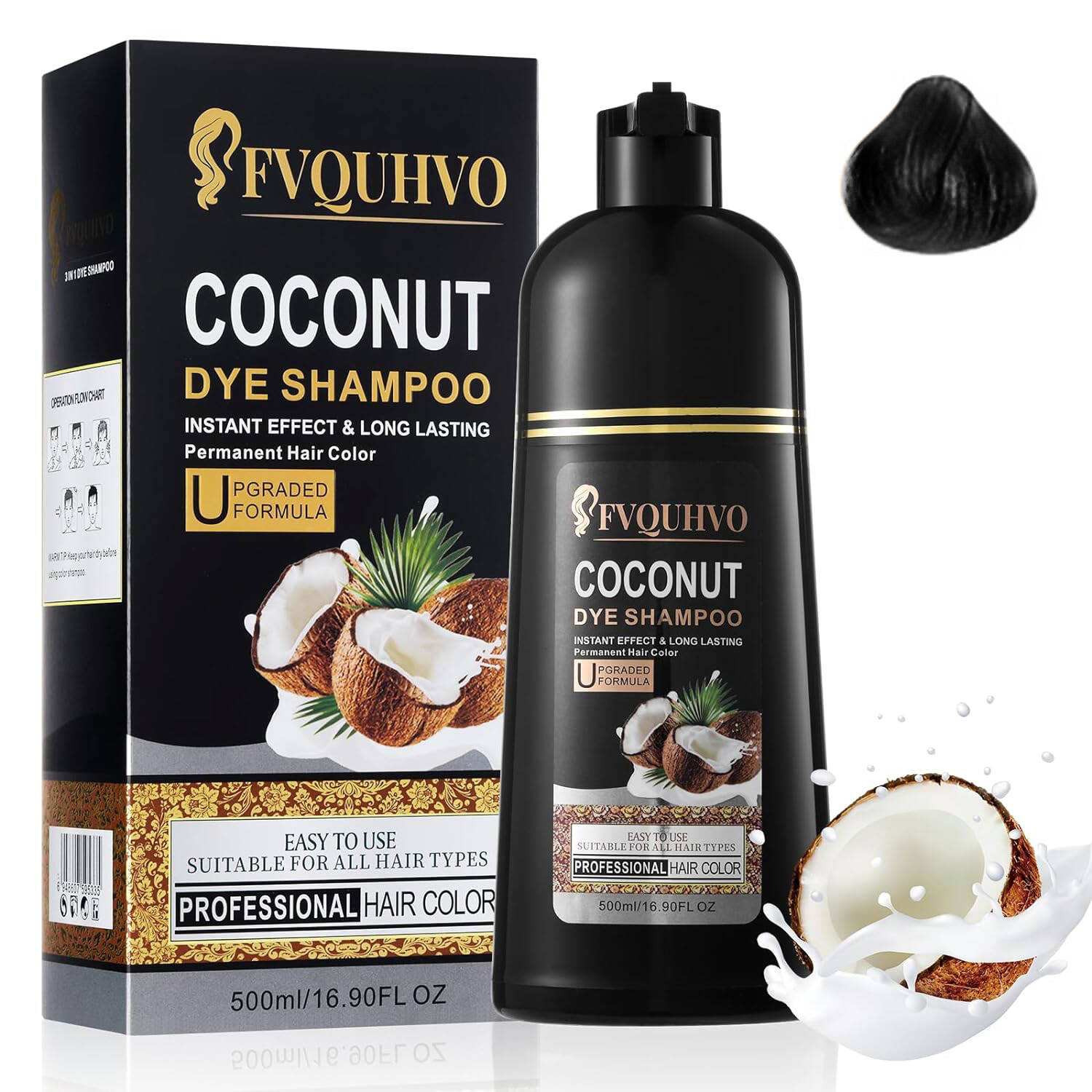 Black Hair Color For Women Men Gray Hair, Permanent Hair Dye Shampoo ...
