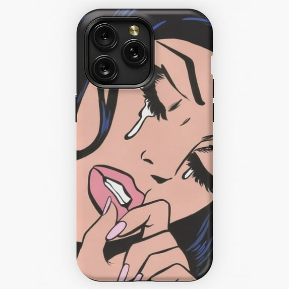 Black Hair Crying Comic Girl Pop Art iPhone Case 17 11 12 13 14 15 16 ...