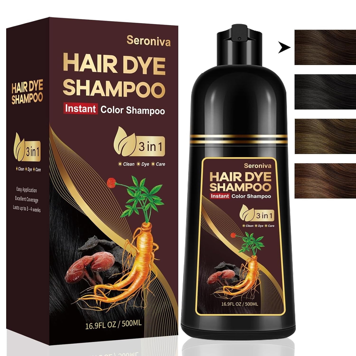 Black Hair Dye Shampoo 3-in-1: 100% Gray Coverage in Minutes - Instant ...
