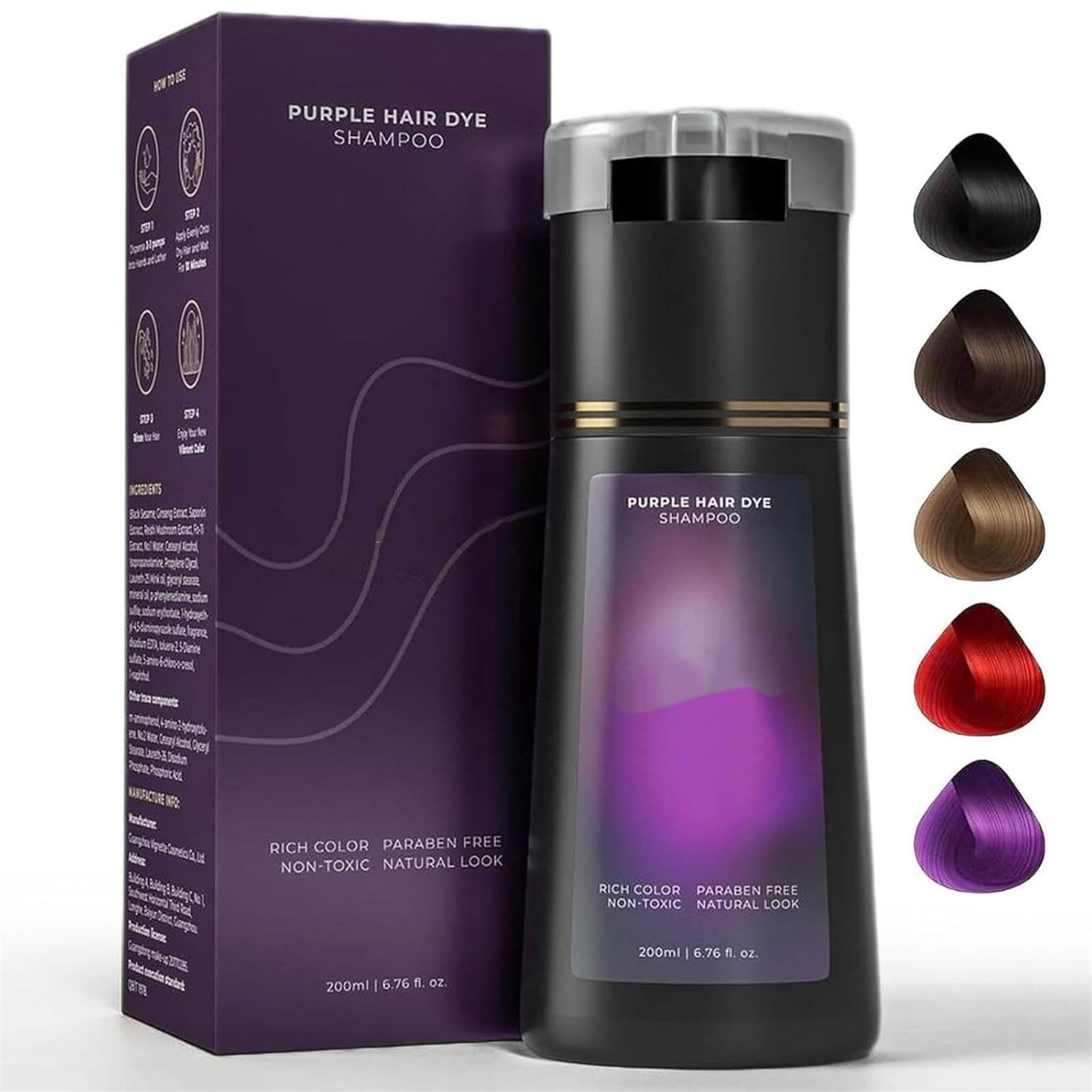 Black Hair Dye Shampoo 3 in 1, Hair Color Shampoo Covers Gray Hair for ...