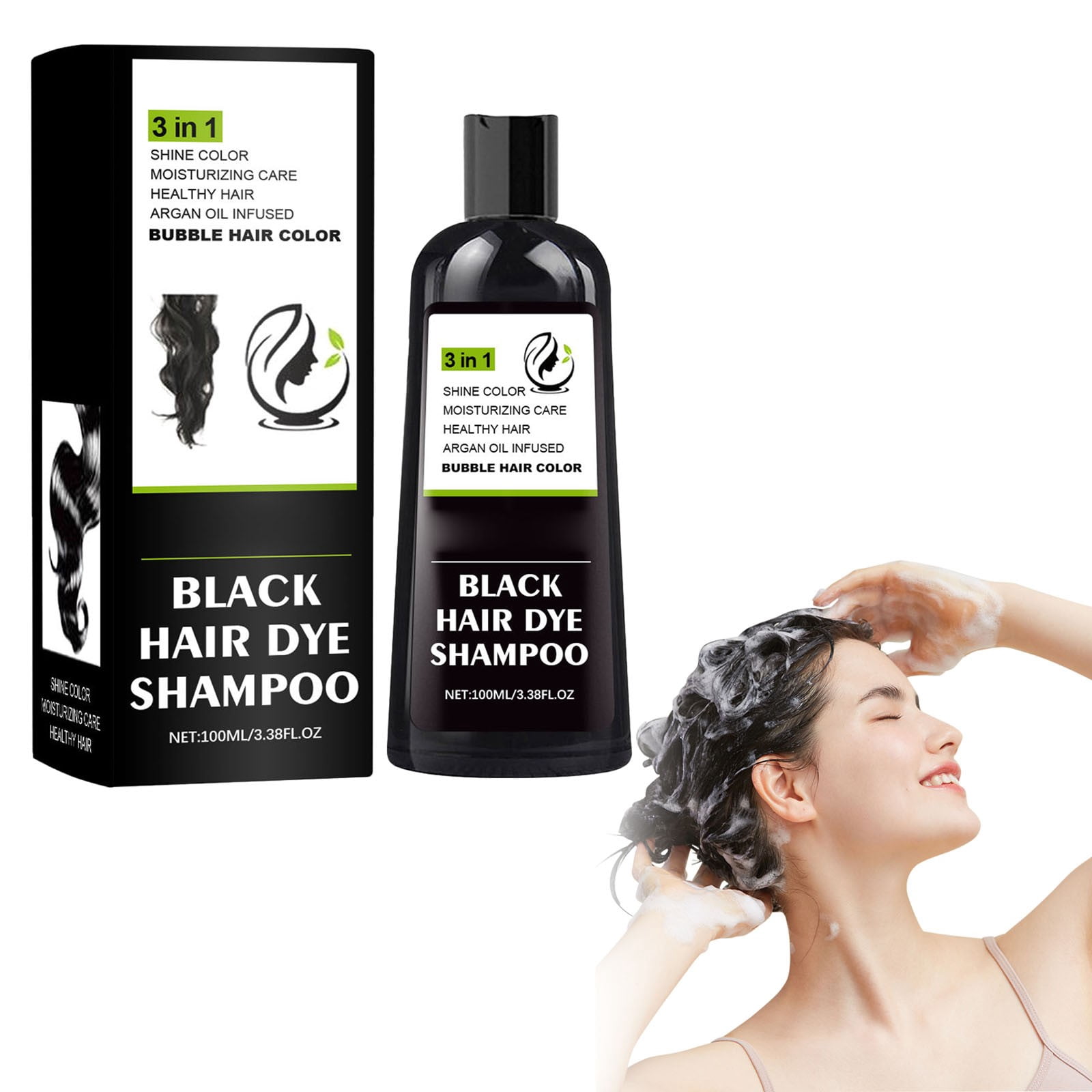 Black Hair Dye Shampoo 3 in 1 Hair Color Shampoo for Women Men Gray ...