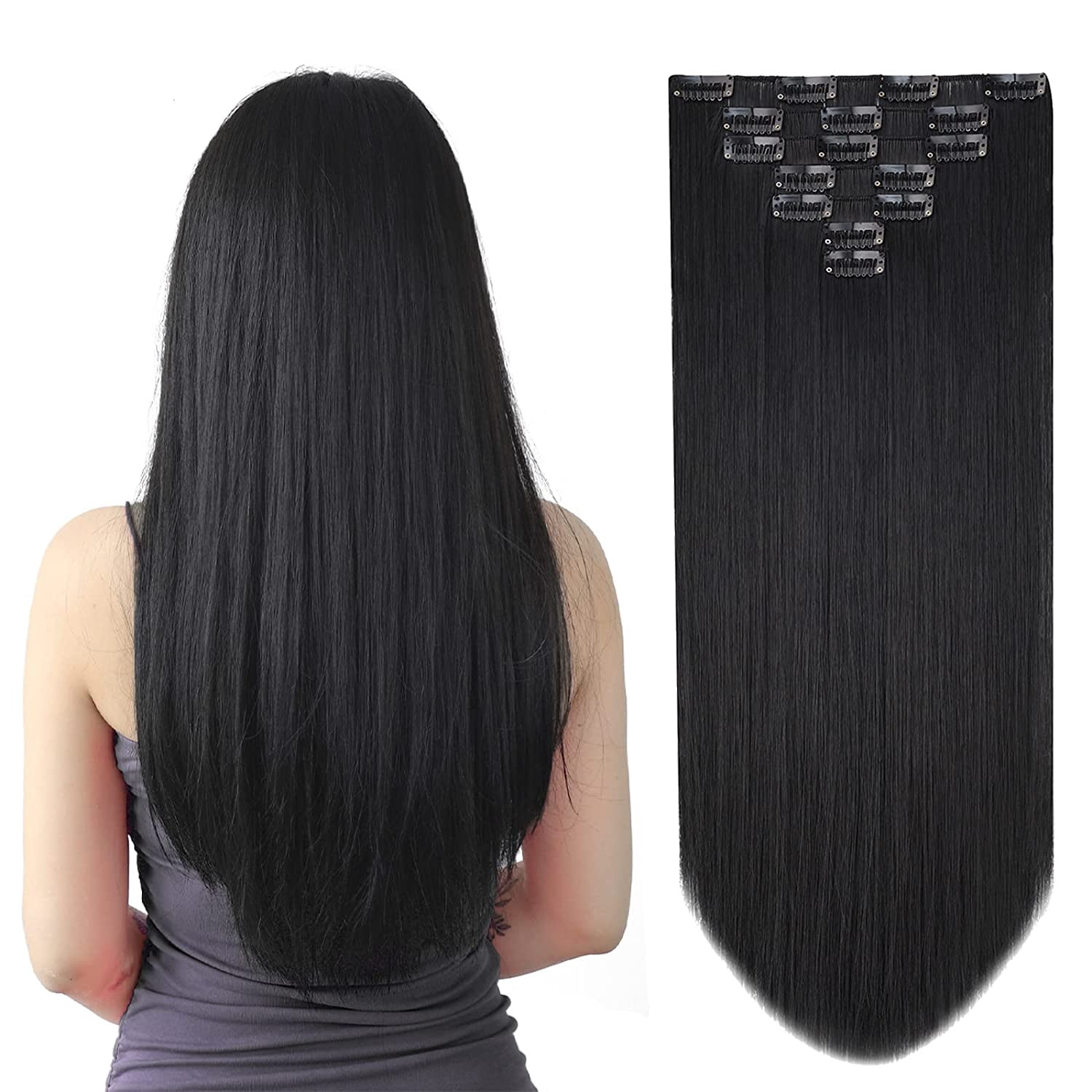 Black Hair Extension Straight Clip Hair Extensions 22" 5 Oz Synthetic ...