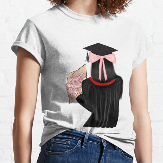 Black Hair Graduate Coquette Student With Pink Roses Classic T-shirt ...