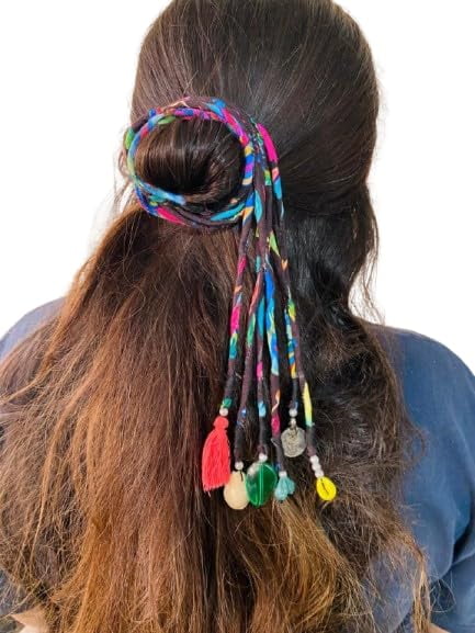 Black Hair Scrunchie with Braided Ropes for Everyday Style and Navratri ...