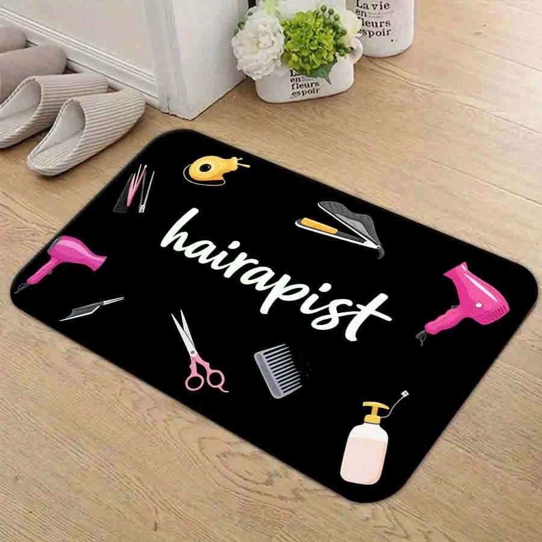 Black Hair Stylist Theme Floor Mat With White hairapist Text & Pink ...