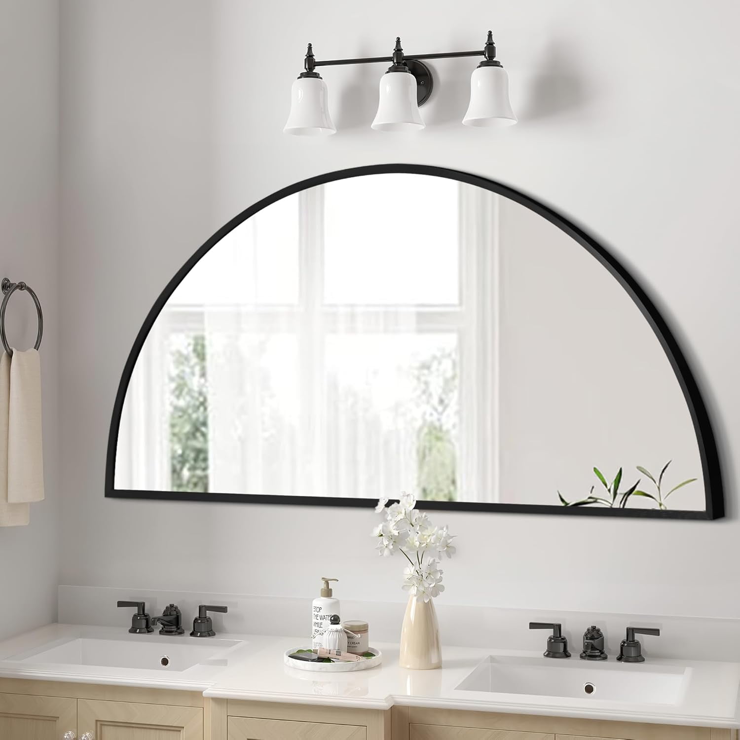 Black Half Circle Mirror- Half Moon Mirror Metal Frame DIY for Bathroom ...