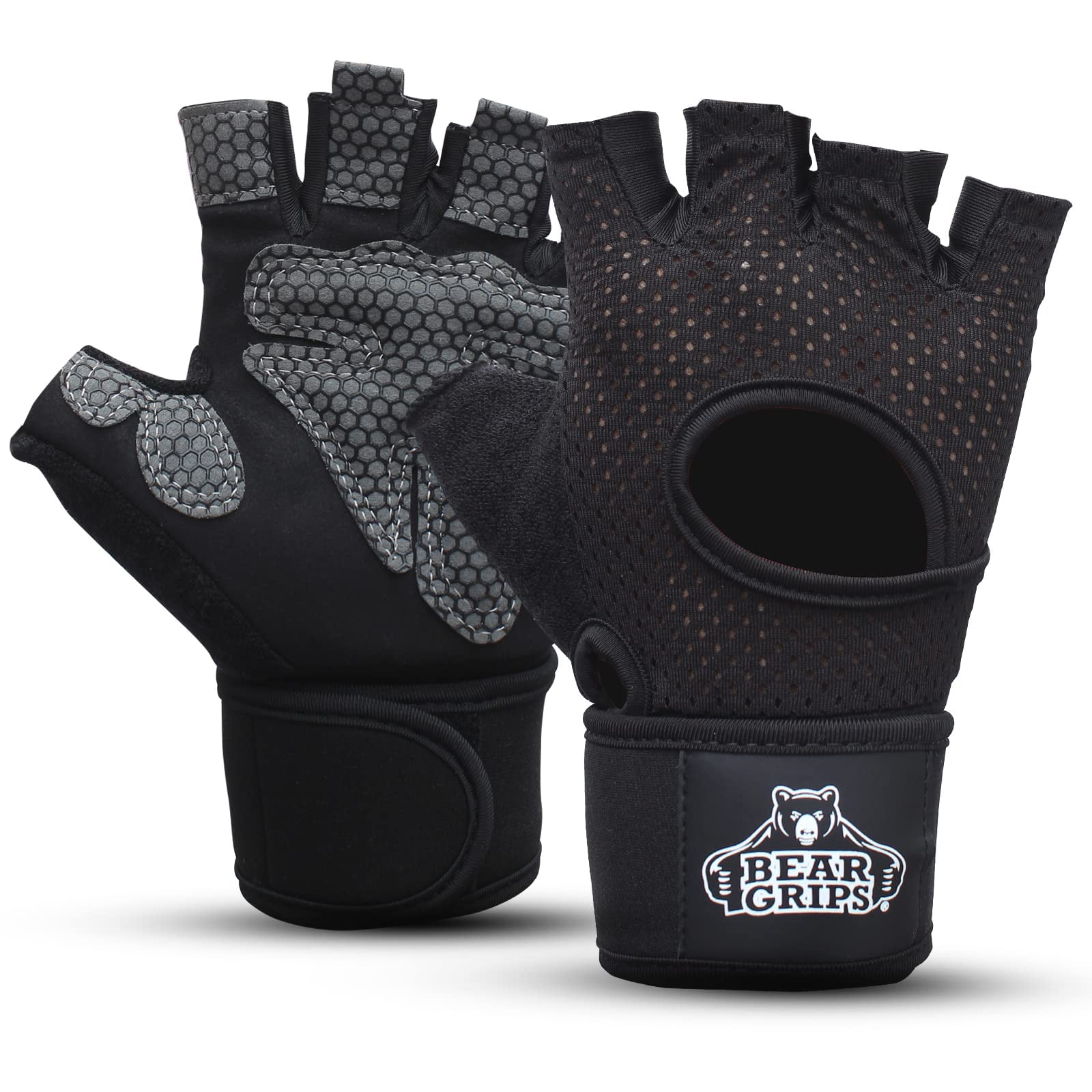 Black Half Finger Workout Gloves with Wrist Wrap | Half Finger Lifting ...