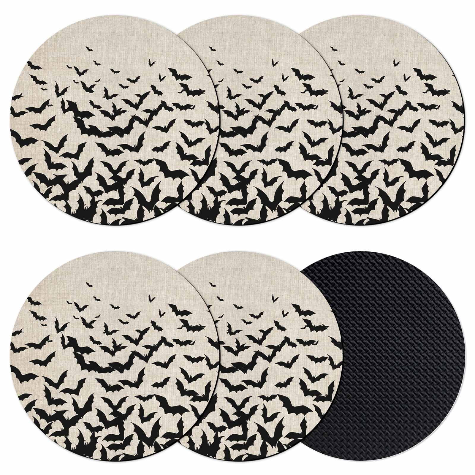 Black Halloween Bat Coasters for Drinks,Absorbent Non Slip Rubber Drink ...
