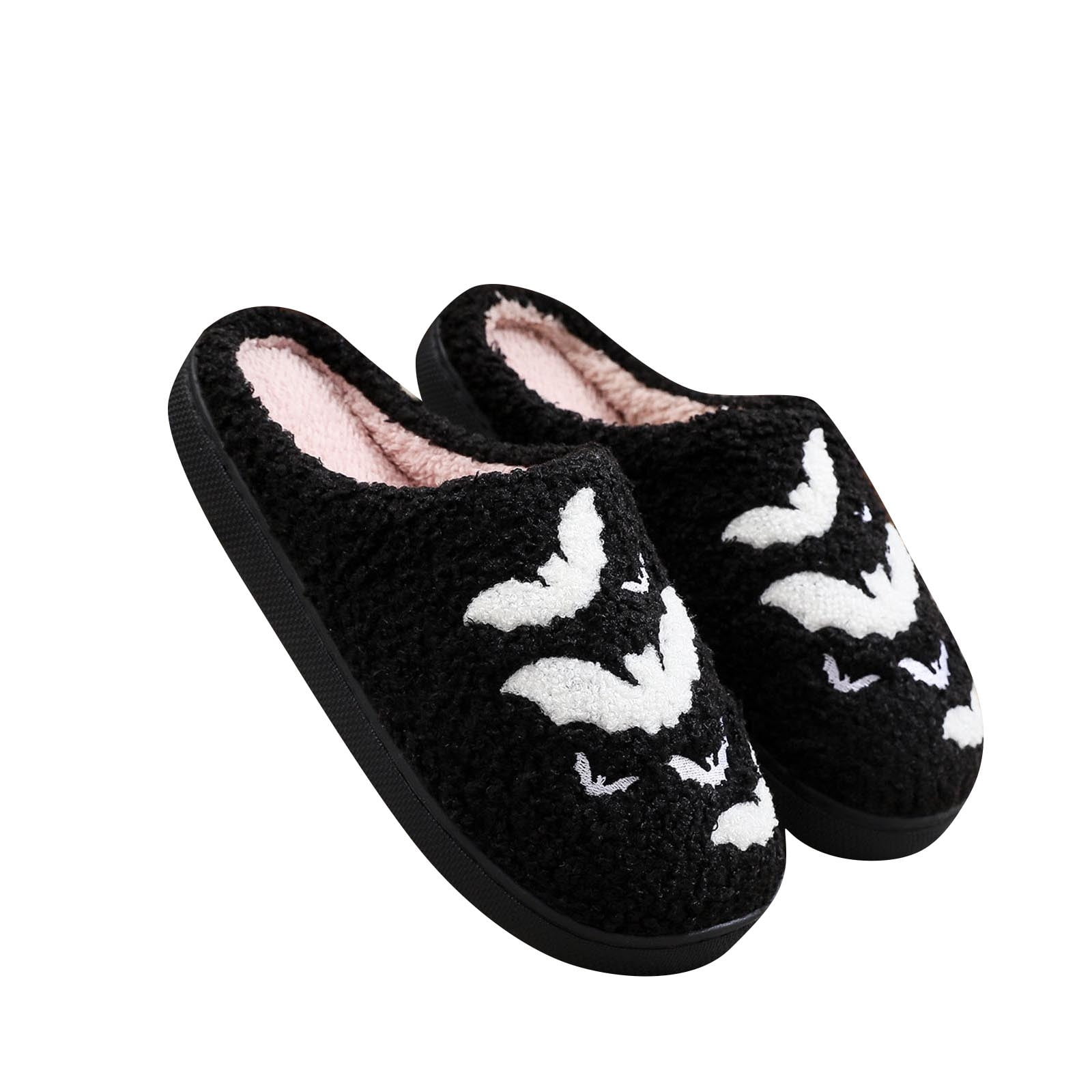 Black Halloween Bat Embroidery Pattern Comfortable Slippers For Couples ...