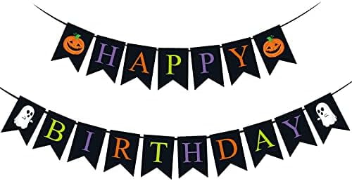 Black Halloween Birthday Banner - Happy Birthday Party Decorations ...