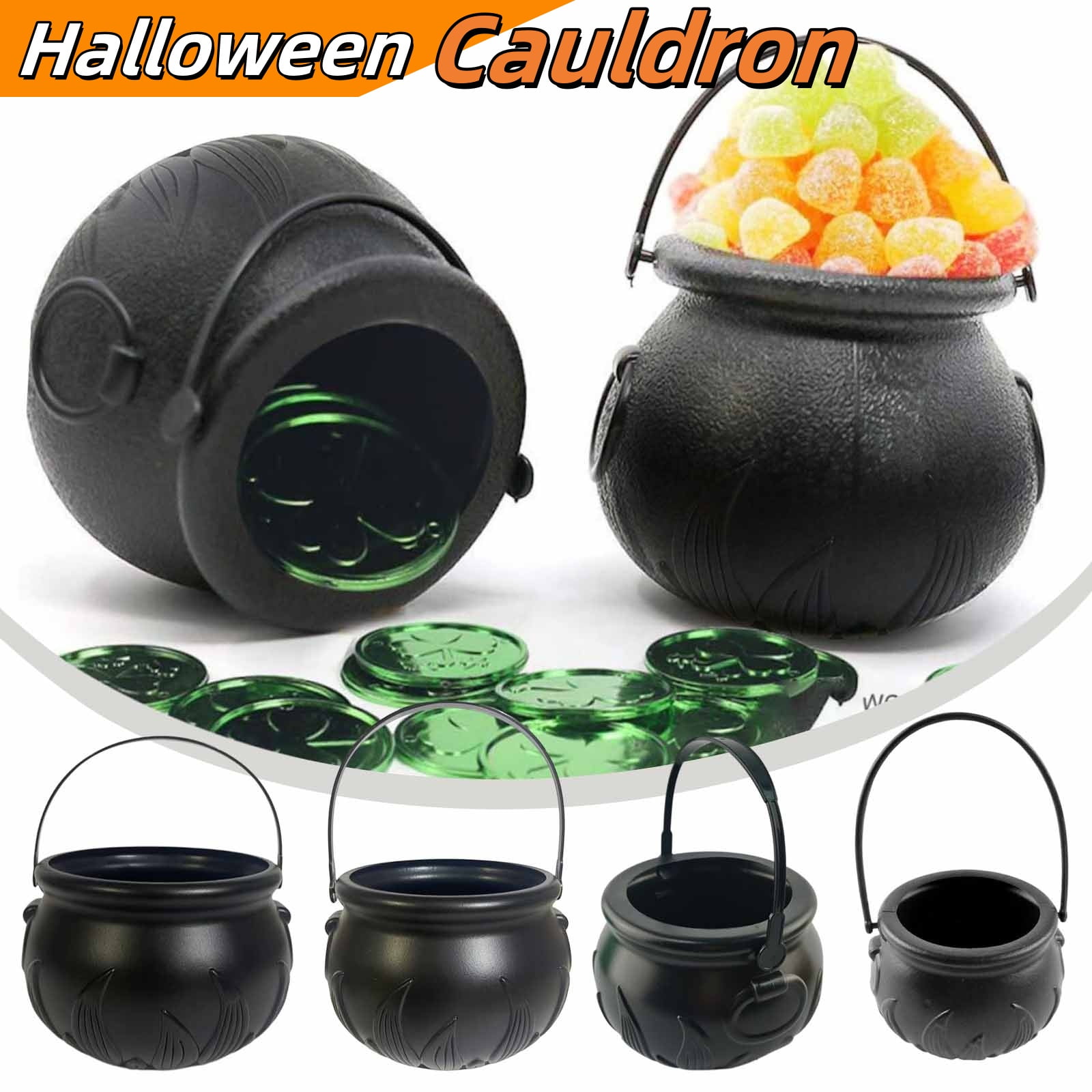 Black Halloween Cauldron with Handle, Large Plastic Witch Kettle for ...