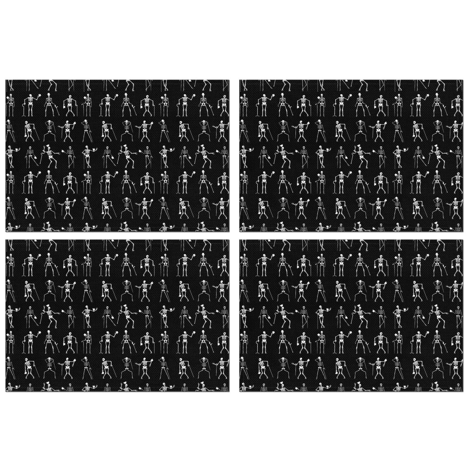 Black Halloween Dancing Skeleton Pattern Summer Placemats Table ...