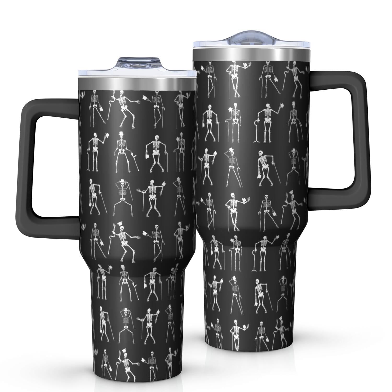Black Halloween Dancing Skeleton Pattern Tumbler with Handle and Lid ...