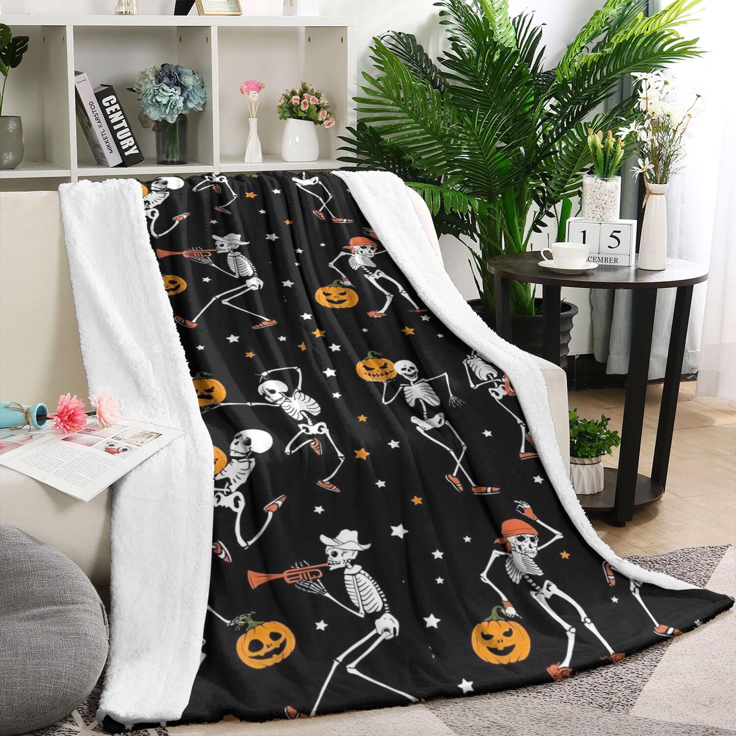 Black Halloween Dancing Skeletons Blanket,Comfortable Soft Flannel ...