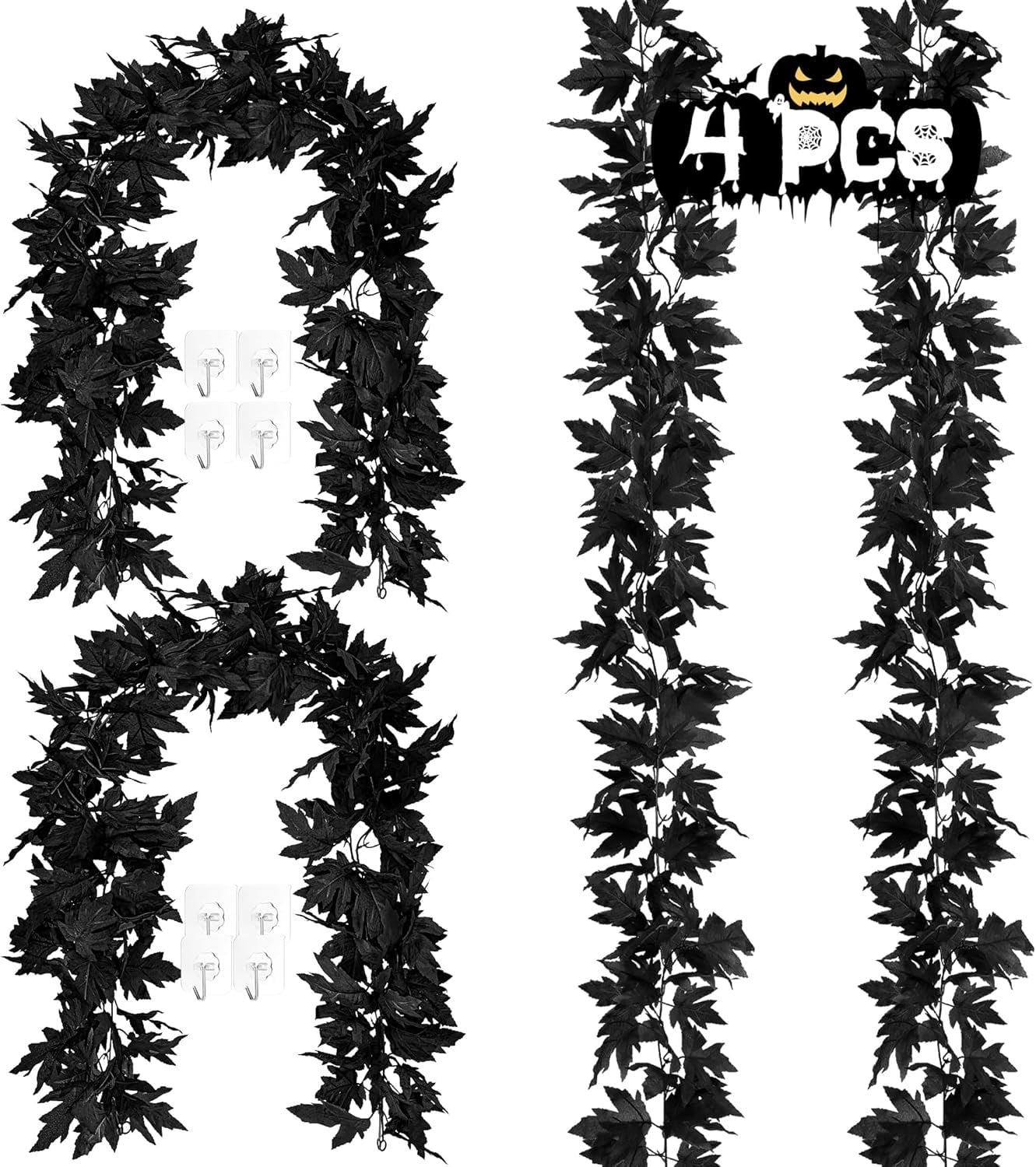 Black Halloween Garland, 4Pack 23.6 FT Autumn Garland, Artificial ...