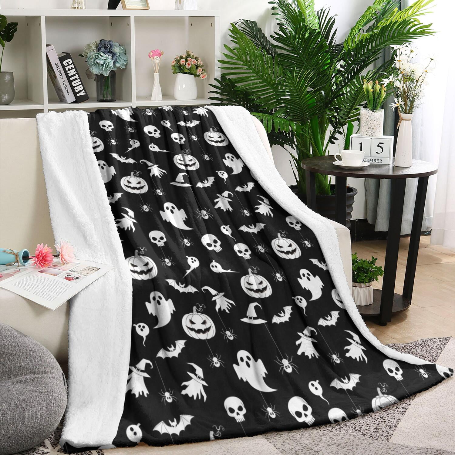 Black Halloween Ghost Pumpkin Pattern Blanket,Comfortable Soft Lamb ...