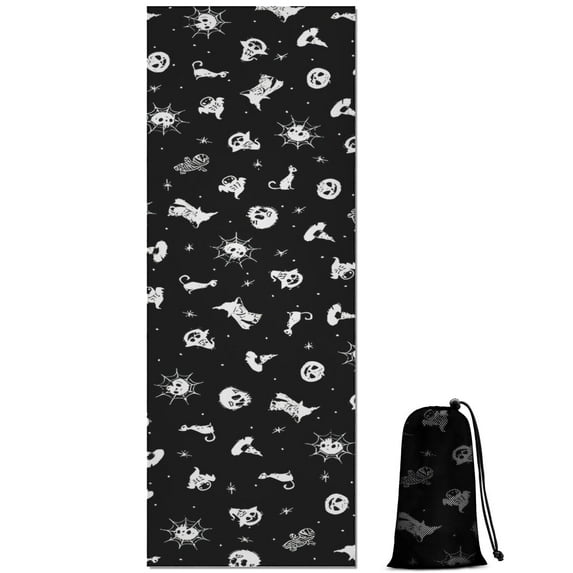 Black Halloween Cat Skull Pattern Hot Yoga Mat Towel Non Slip for Hot ...