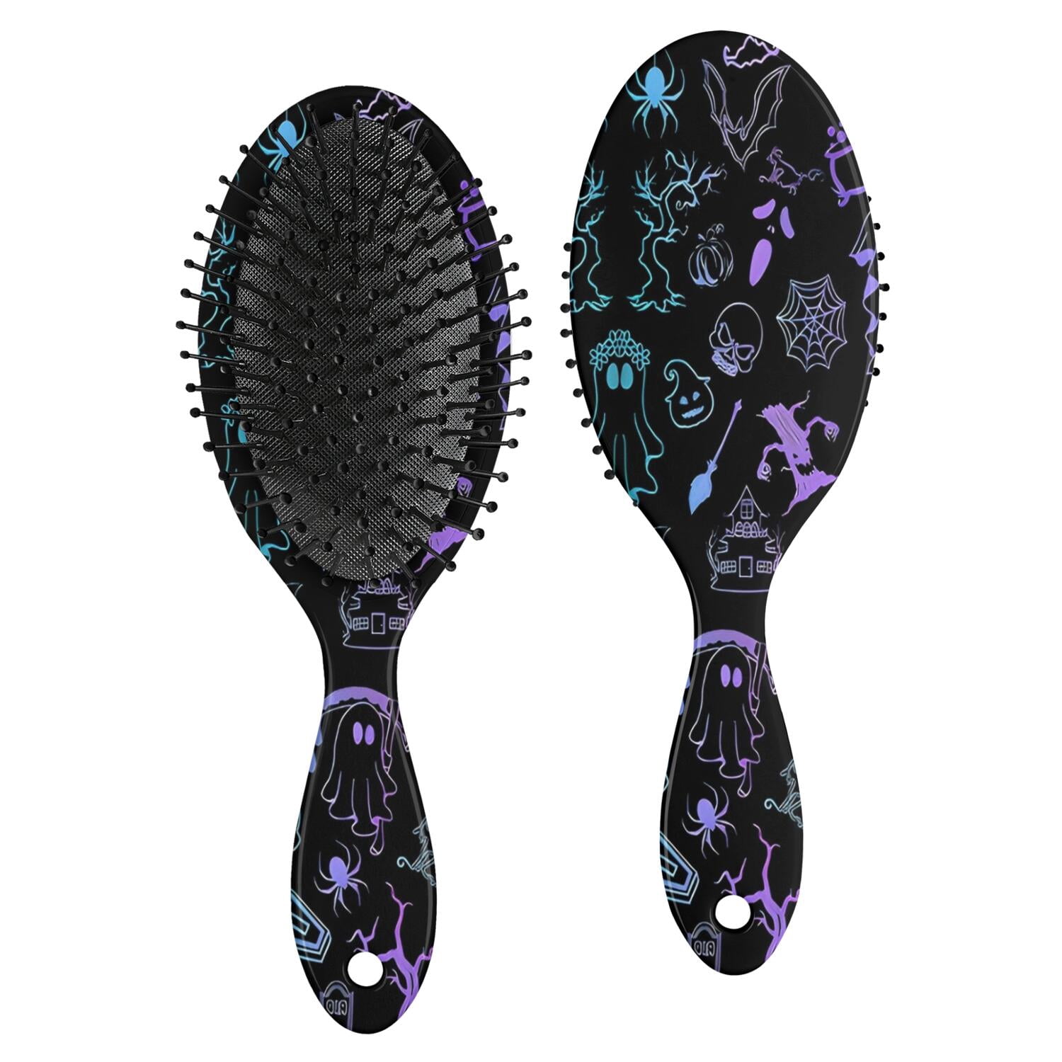Black Halloween Ghost Spider Pattern Hair Brush,Girls Detangling Hair ...