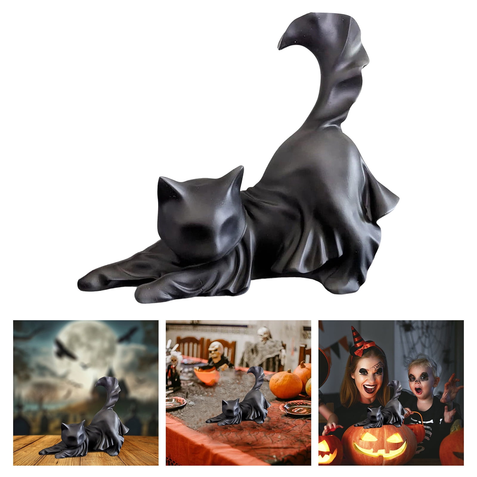 Black Halloween GhostCat Figurine Cute SpookyCats Resin Figurine Table ...