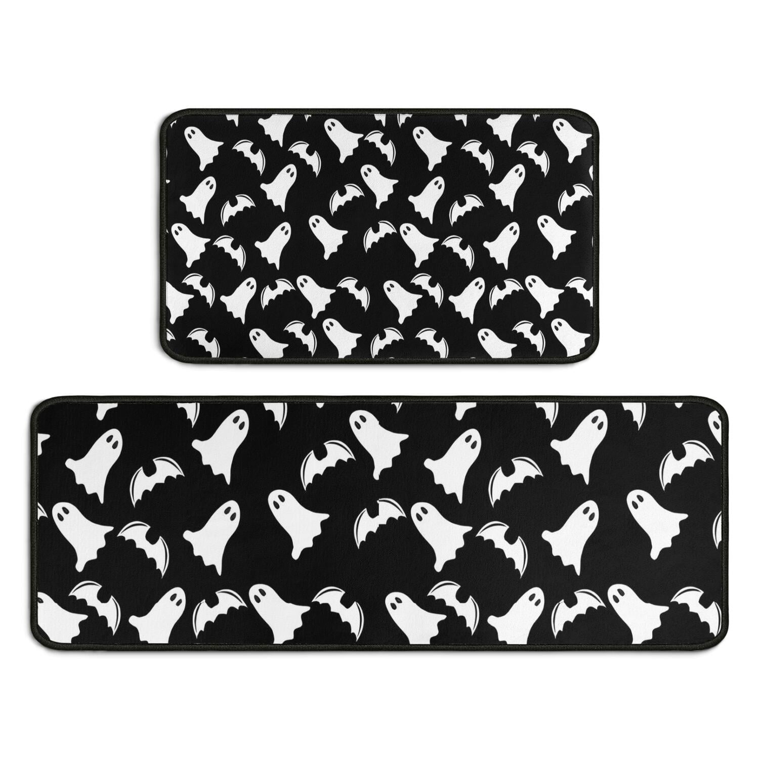 Black Halloween Ghosts and Bats Kitchen Rugs Sets Of 2,Anti Fatigue ...