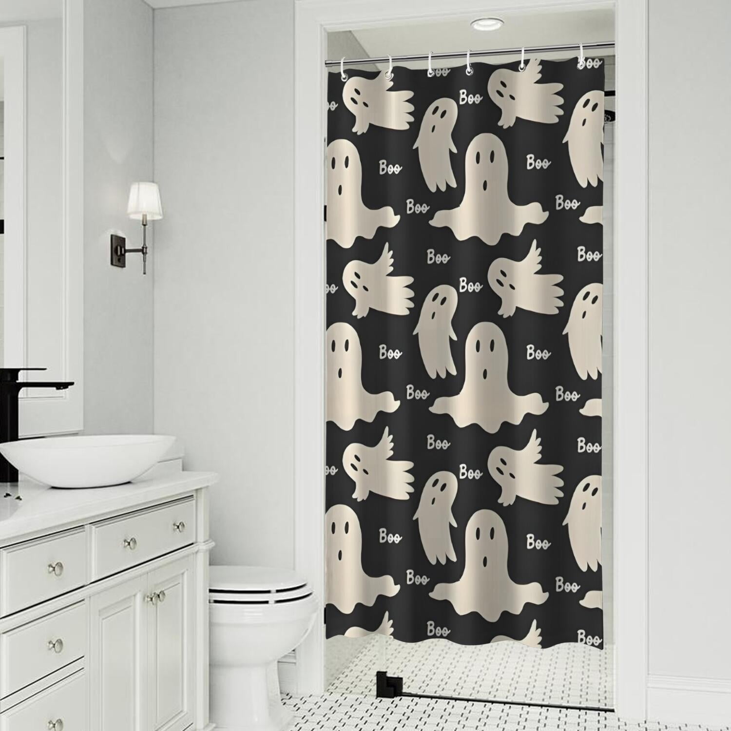 Black Halloween Ghosts with Boo Shower Curtain 36"x72" ,Bathroom ...