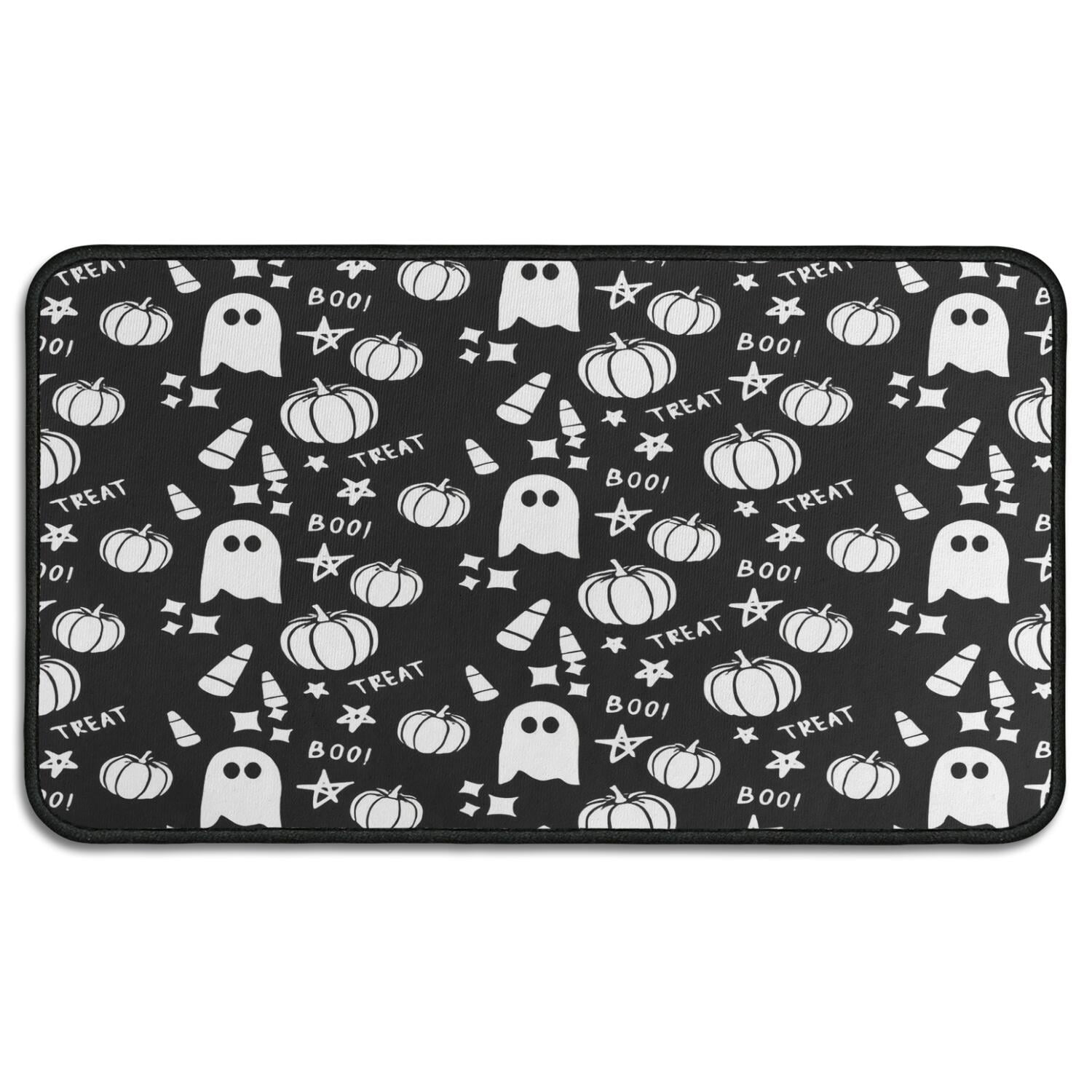 Black Halloween Ghosts Pumpkins and Stars Door Rugs,Washable Non Slip ...