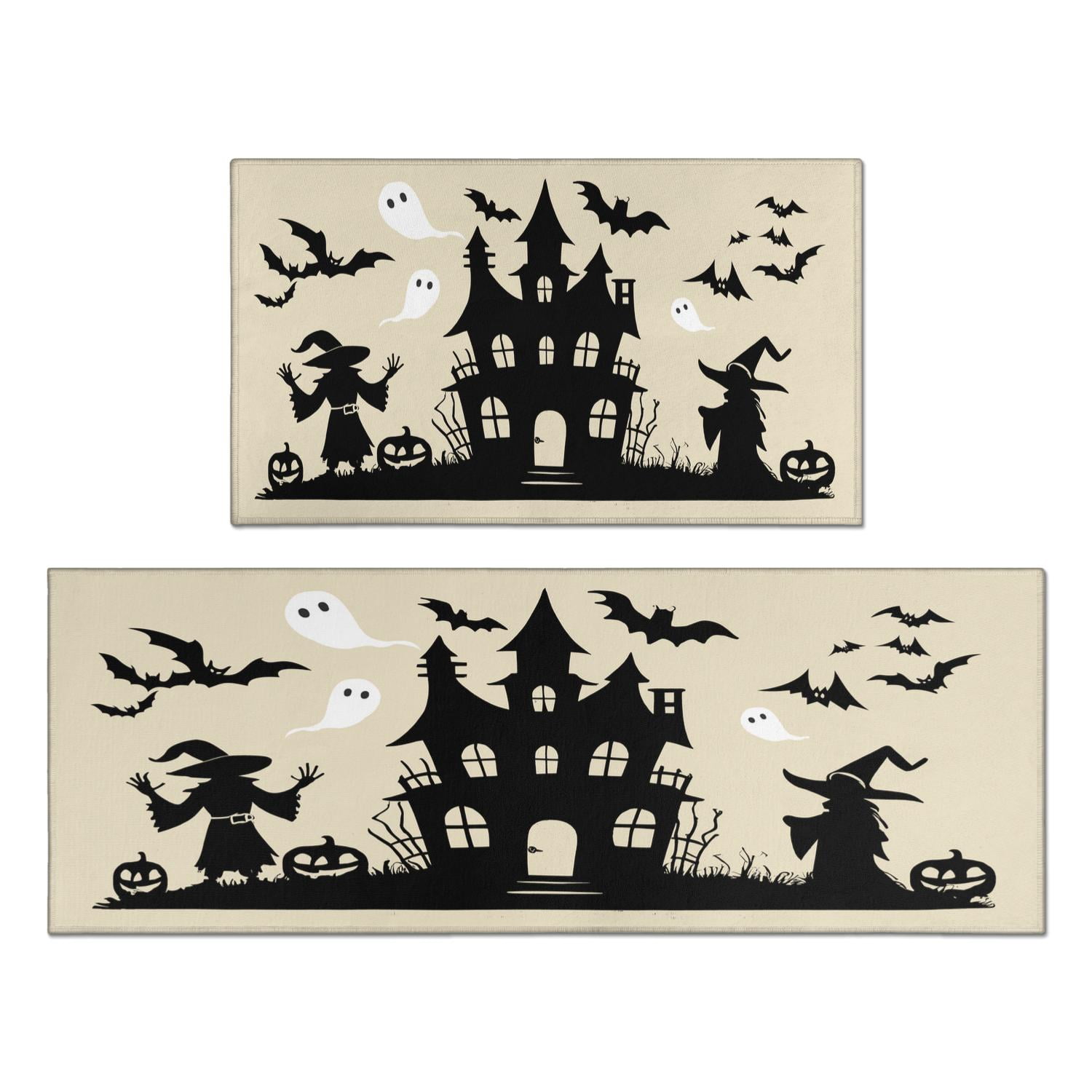 Black Halloween Kitchen Mats Set with Spooky Witch Design GothThemed ...