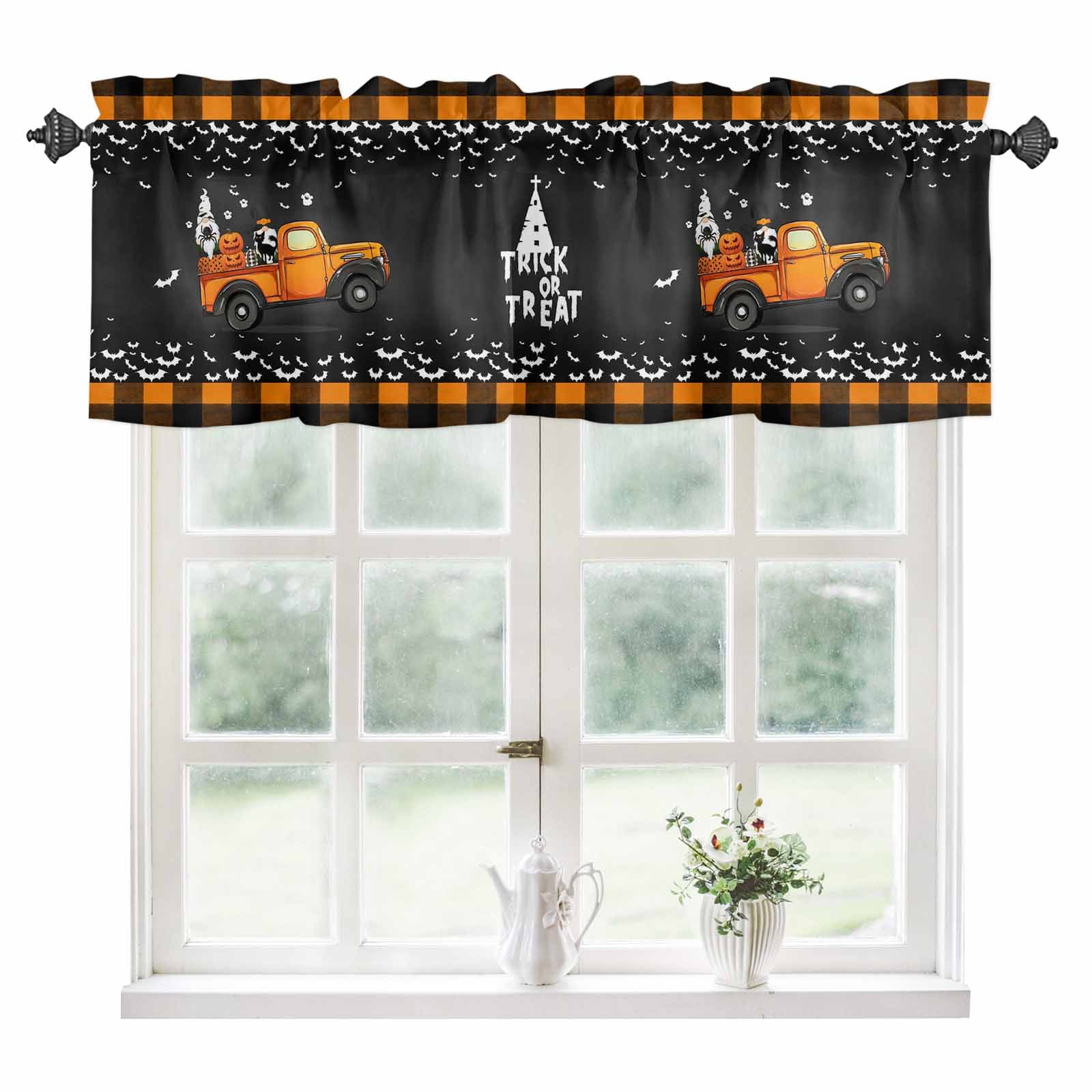Black Halloween Kitchen Valances for Windows 42x12 Inch Kitchen ...
