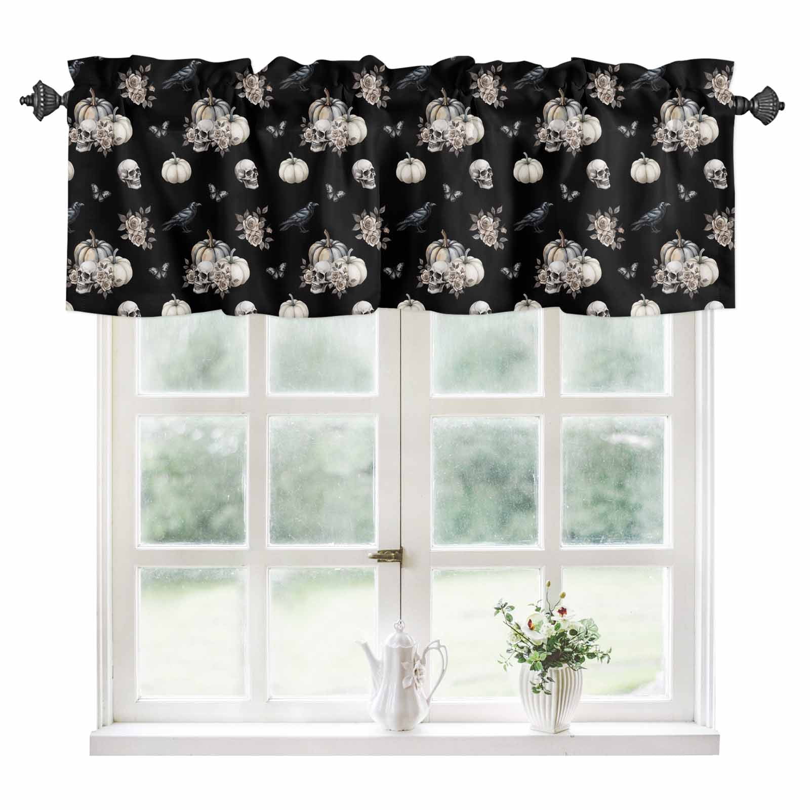 Black Halloween Kitchen Valances for Windows 42x12 Inch Kitchen ...