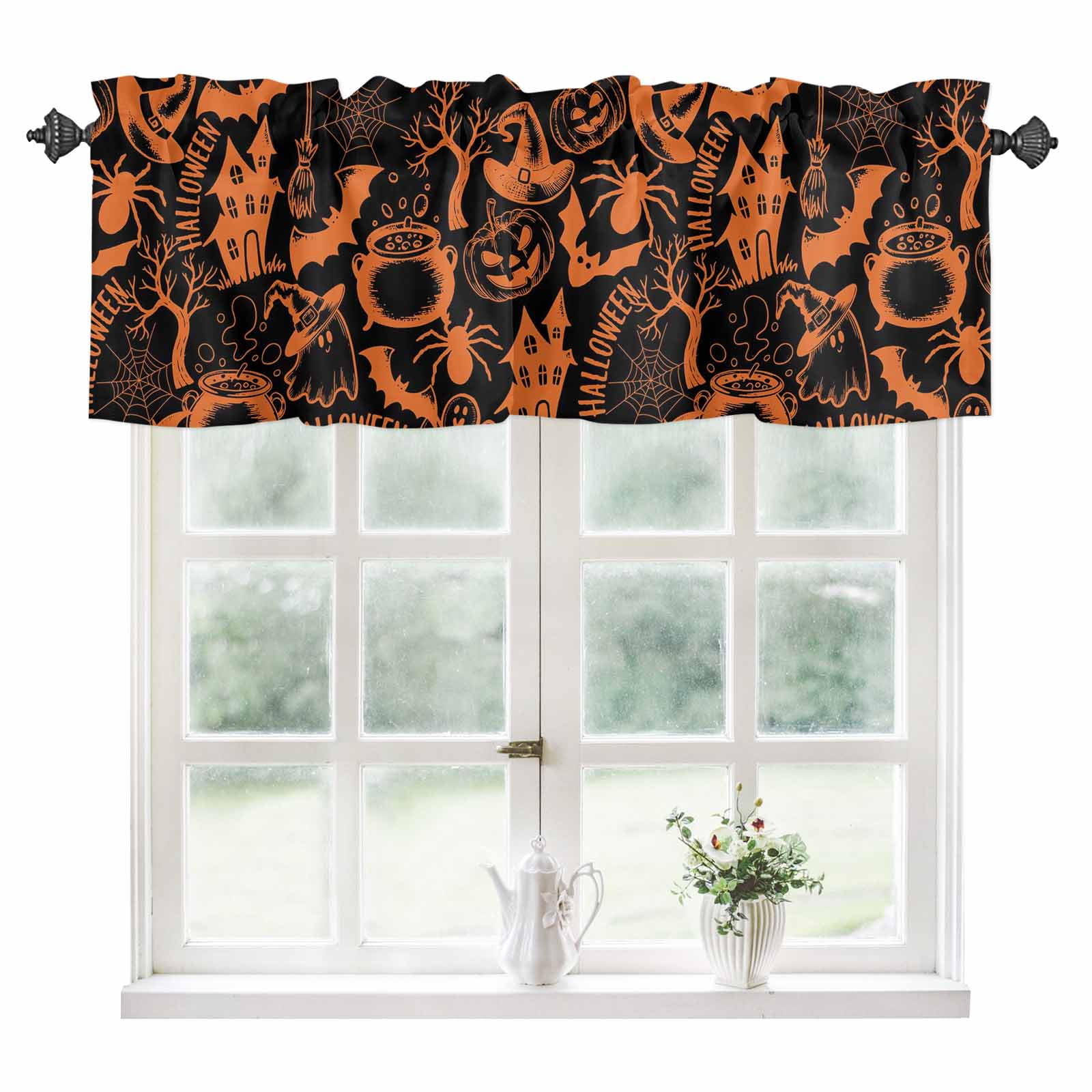 Black Halloween Kitchen Valances for Windows 54x18 Inch Kitchen ...
