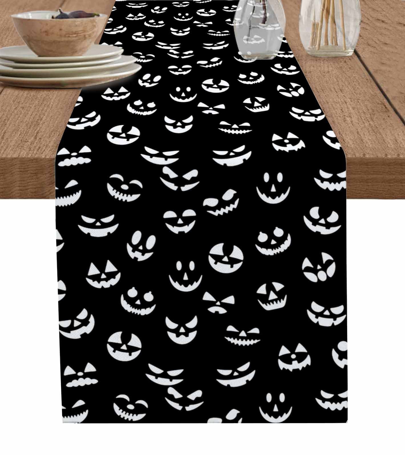 Black Halloween Pumpkin Burlap Cotton Table Runner 13x60 Inches Long ...