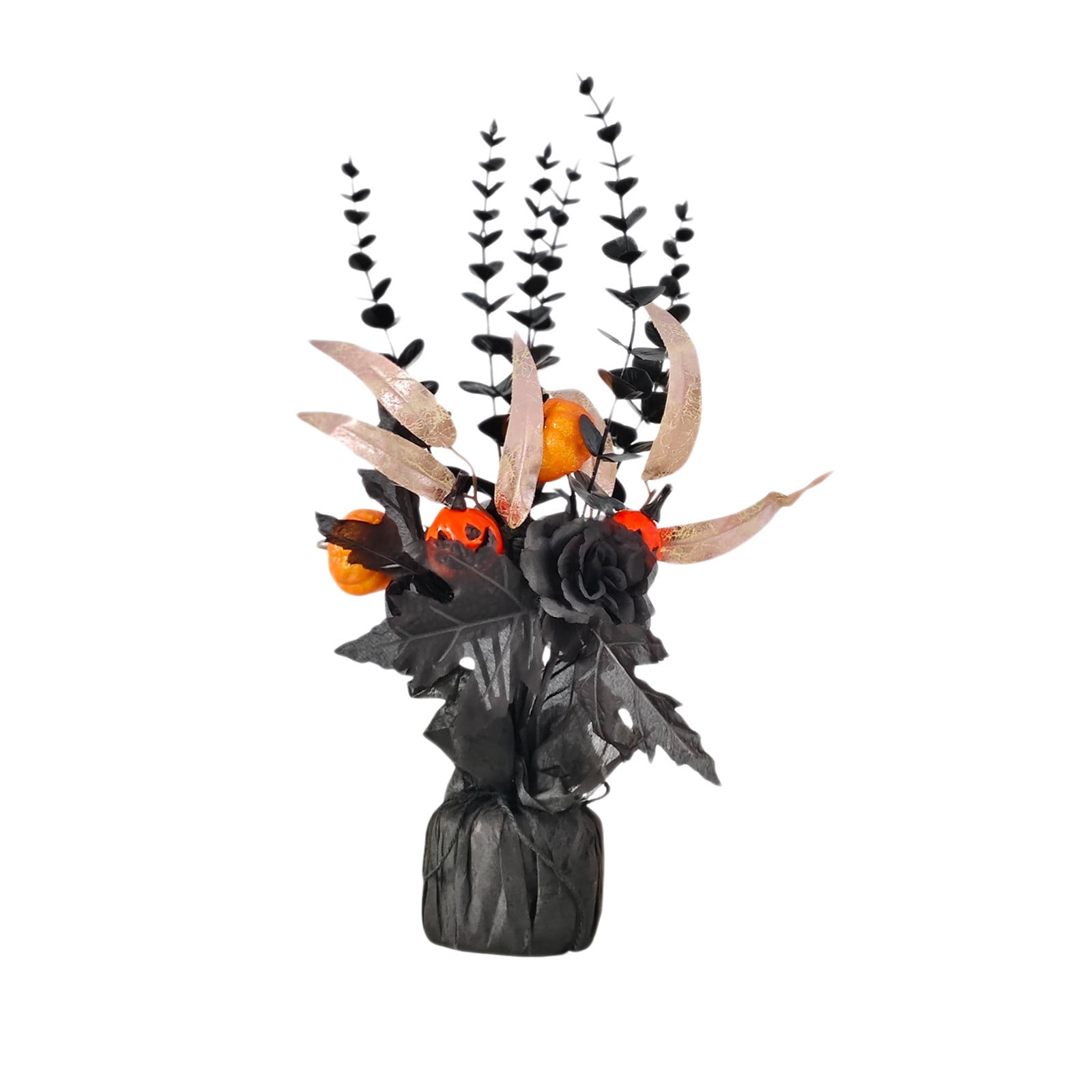 Black Halloween Pumpkin Decor With Eucalyptus Stems Artificial Flowers ...