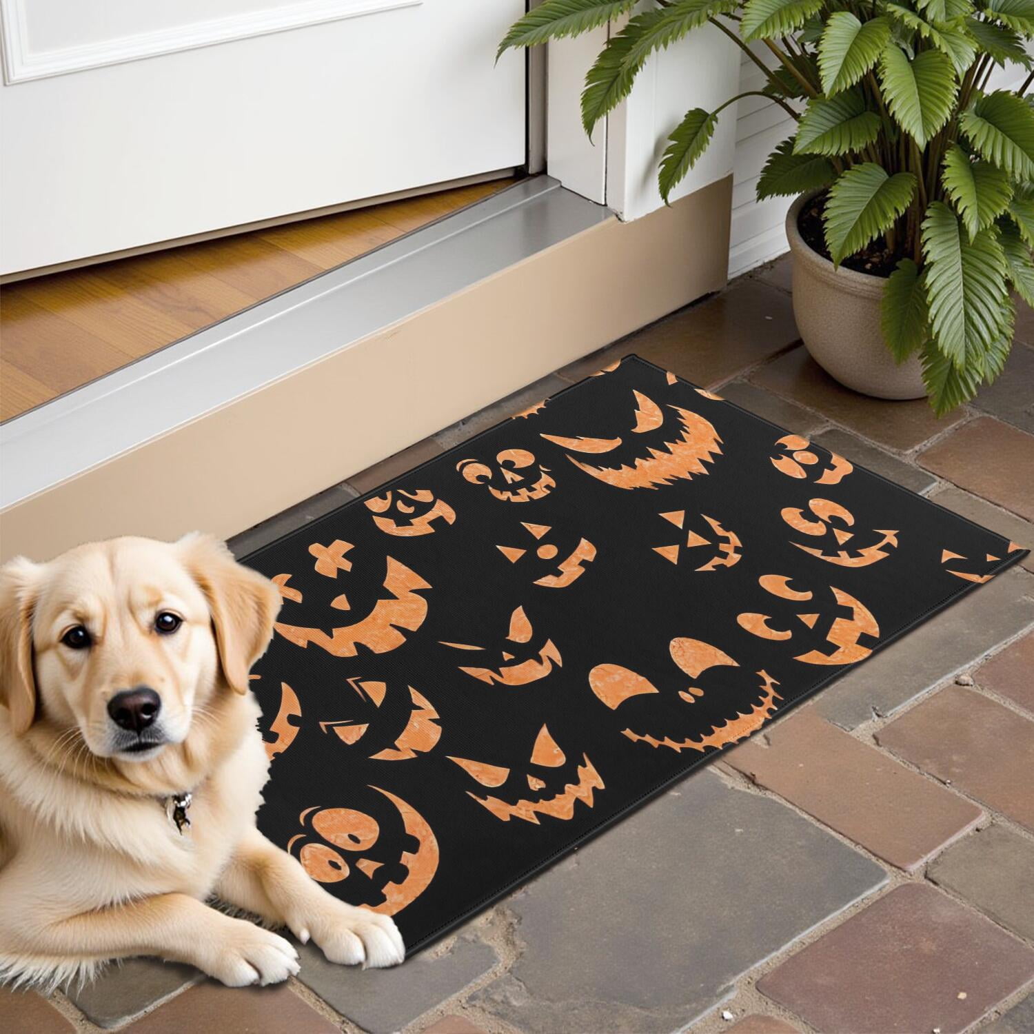 Black Halloween Pumpkin Faces Door Rugs,Washable Non Slip Door Mats ...