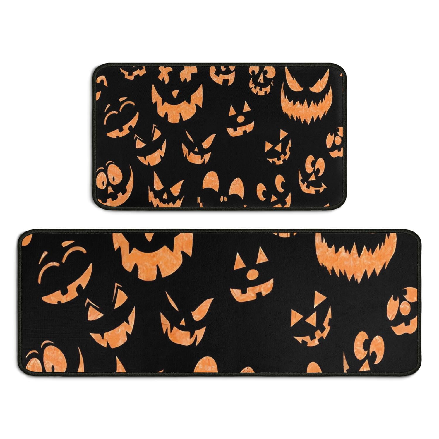 Black Halloween Pumpkin Faces Kitchen Rugs Sets Of 2,Anti Fatigue ...