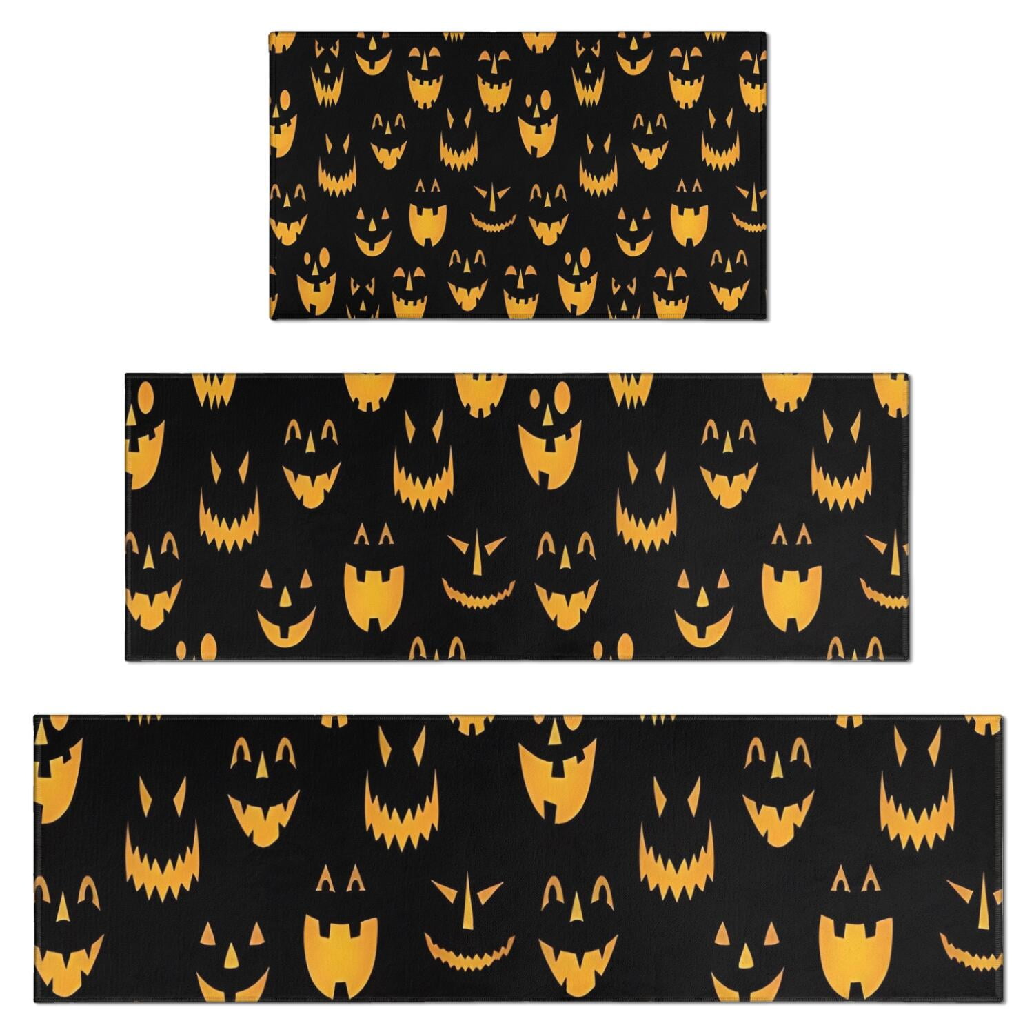 Black Halloween Pumpkin Faces Kitchen Rugs Sets Of 3,Kitchen Runner ...