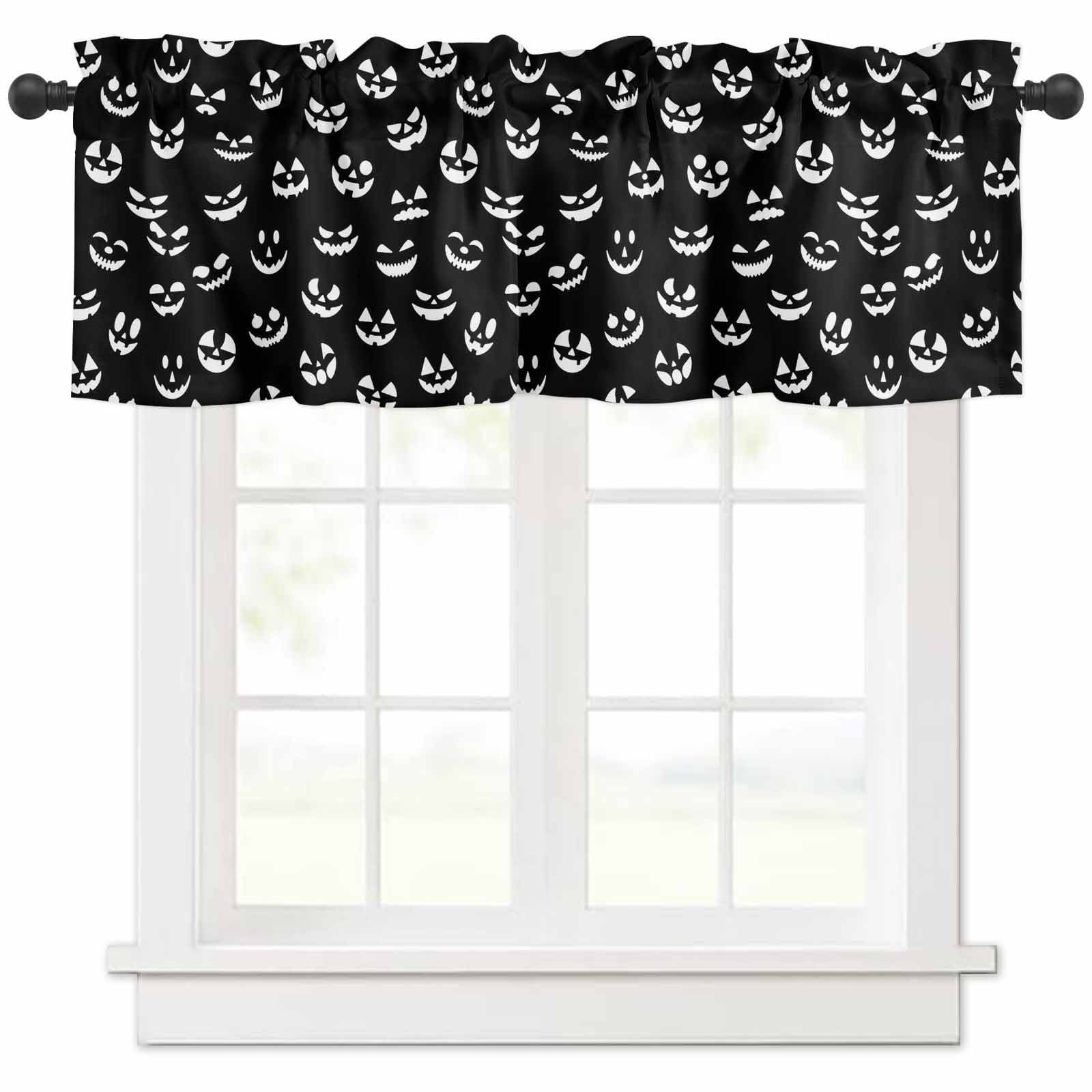 Black Halloween Pumpkin Valances for Windows Farmhouse Kitchen Curtains ...