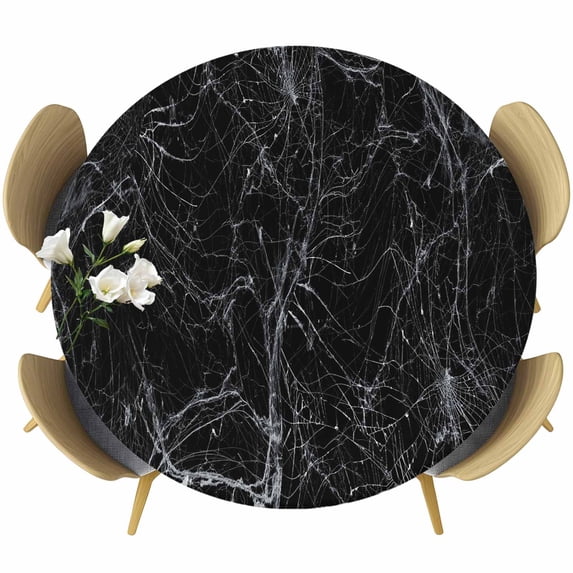 Black Halloween Round Tablecloth, Fitted Table Cover with Elastic for ...