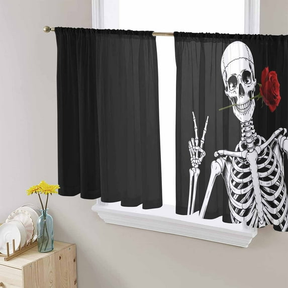 Black Halloween Sheer Curtains 54 Inches Length 2 Panels Set, Window ...