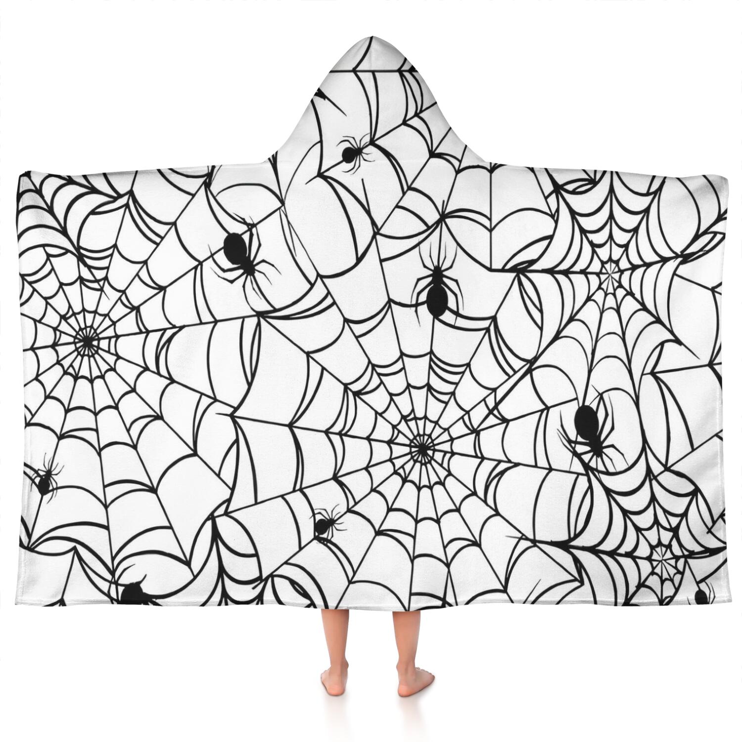 Black Halloween Spider Webs Hooded Bath Towel，50"x30" for Ages 3 To 12 ...