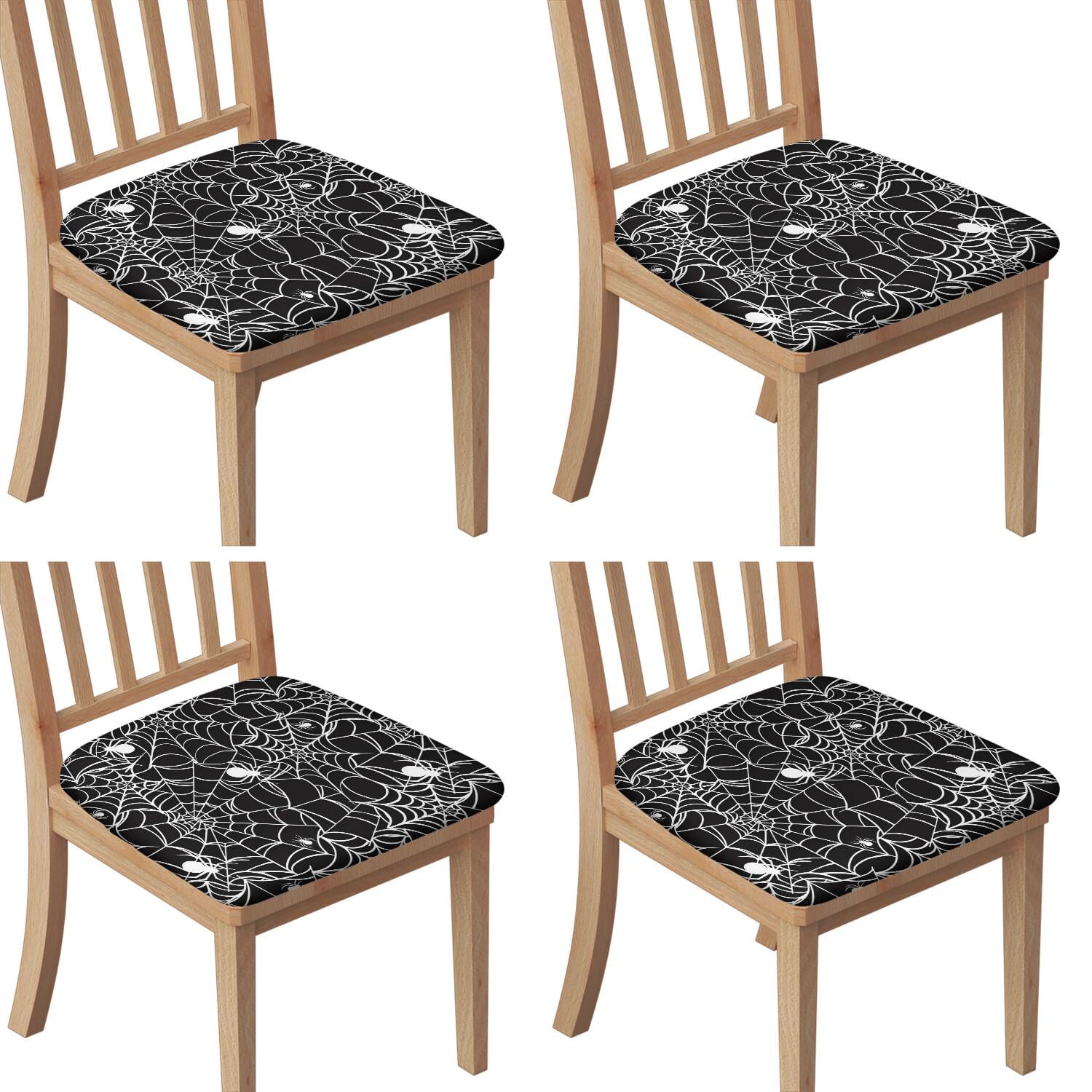 Black Halloween Spider Webs Seat Covers for Dining Room Chairs Set Of 4 ...